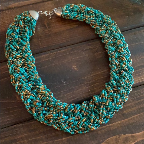 Jewelry | Turquoise Gold Beaded Braid Necklace | Poshmark